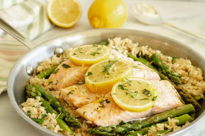 One-Pan Salmon and Rice with Lemon & Herbs | Craving Something Healthy